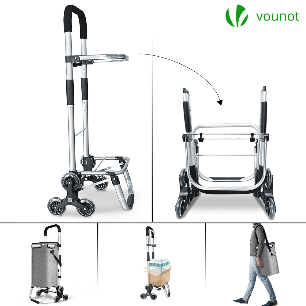 VOUNOT Folding Shopping Trolley on 6 Wheels, Aluminium Lightweight Shopping Cart with Insulated ...