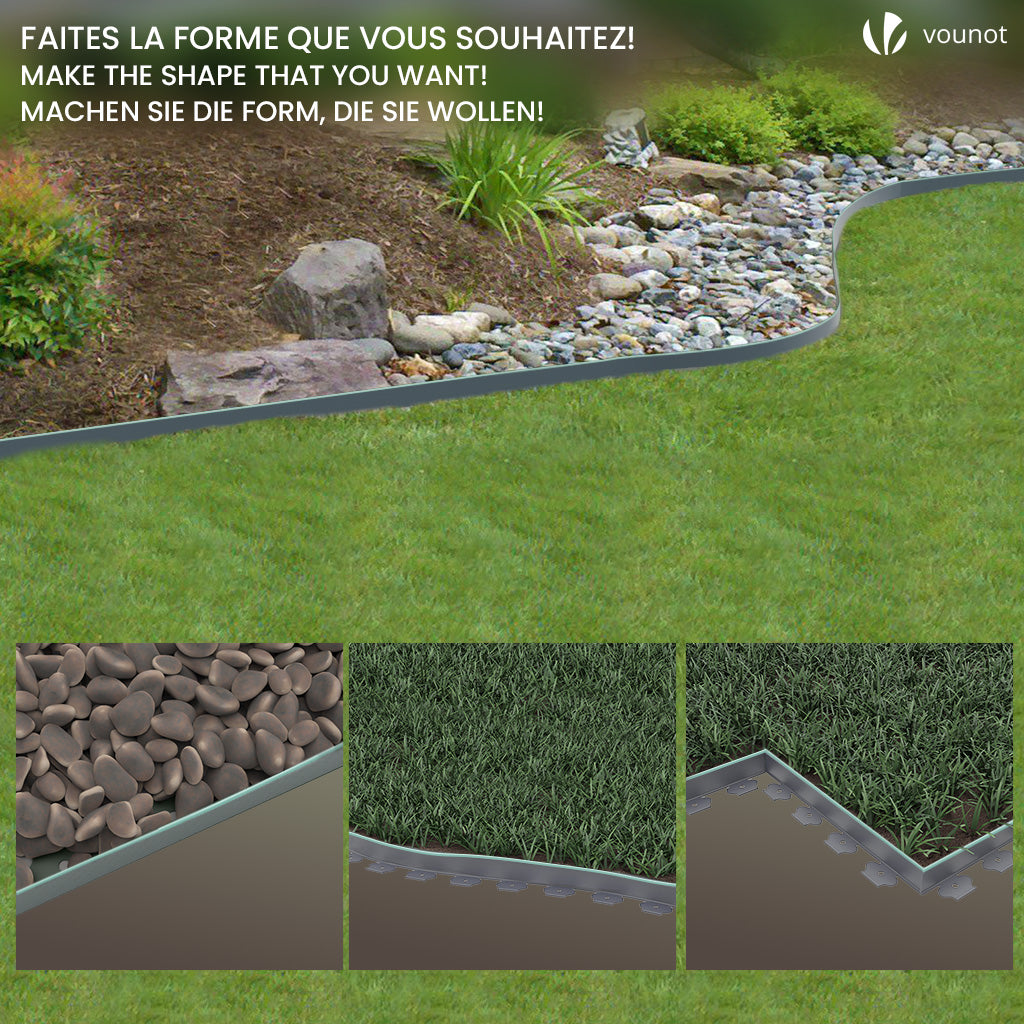 VOUNOT 10m Flexible Lawn Edging with Green Outline Edge, Grey | VOUNOTUK