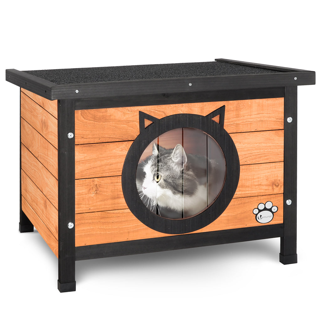 VOUNOT Cat House Wooden Kitten Home with Cat Ear Design Door 57x45x43cm ...