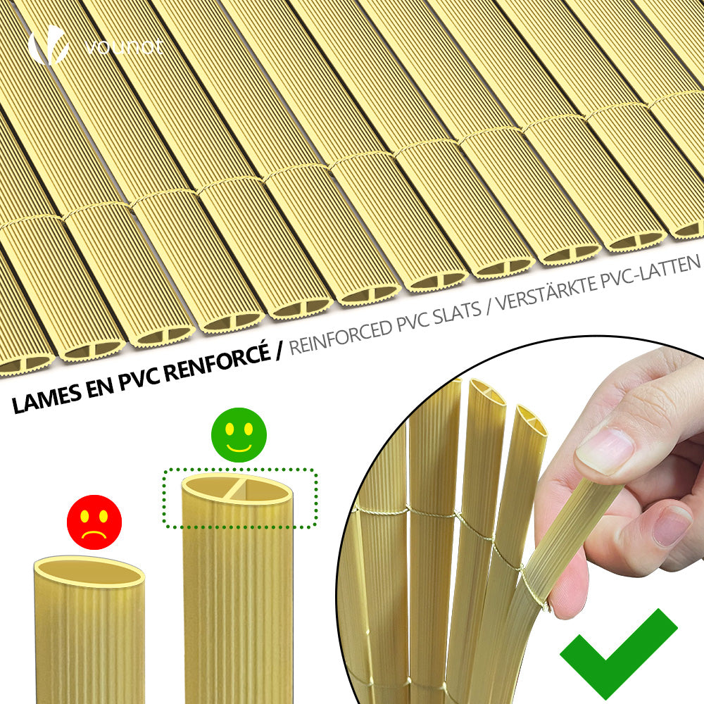 VOUNOT PVC Privacy Screening Fence 90 x 500 cm Reinforced Struts Bamboo ...