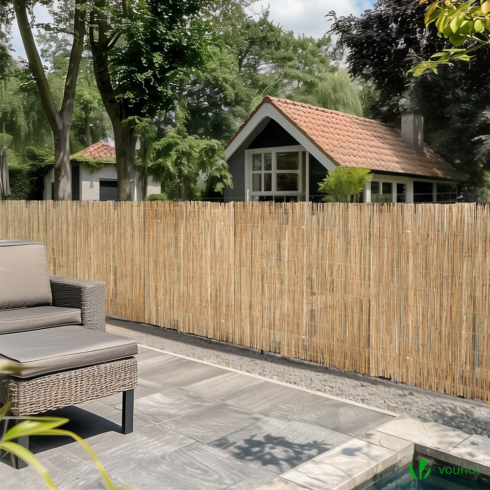 VOUNOT Natural Peeled Reed Fence 100x300cm with Fixing Clips Garden ...