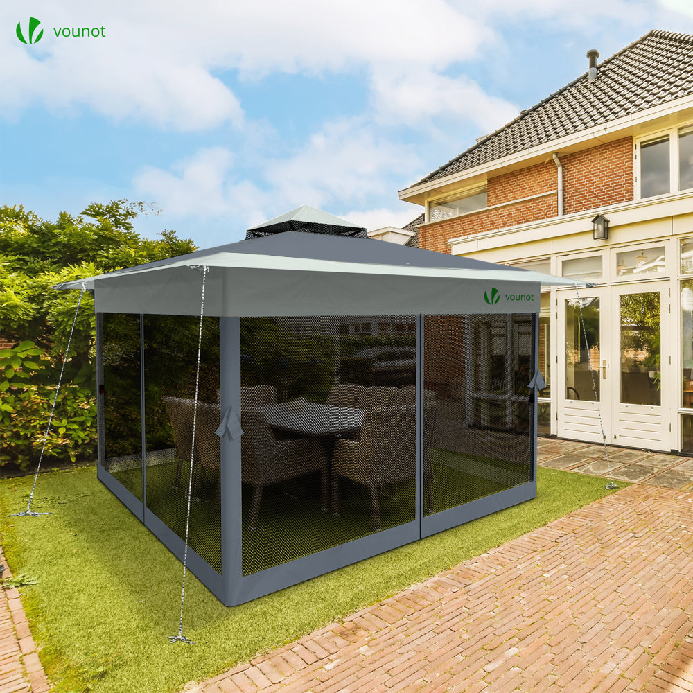 VOUNOT 3.6x3.6m Pop Up Gazebo with Mesh Side Double Roof Marquee Party ...