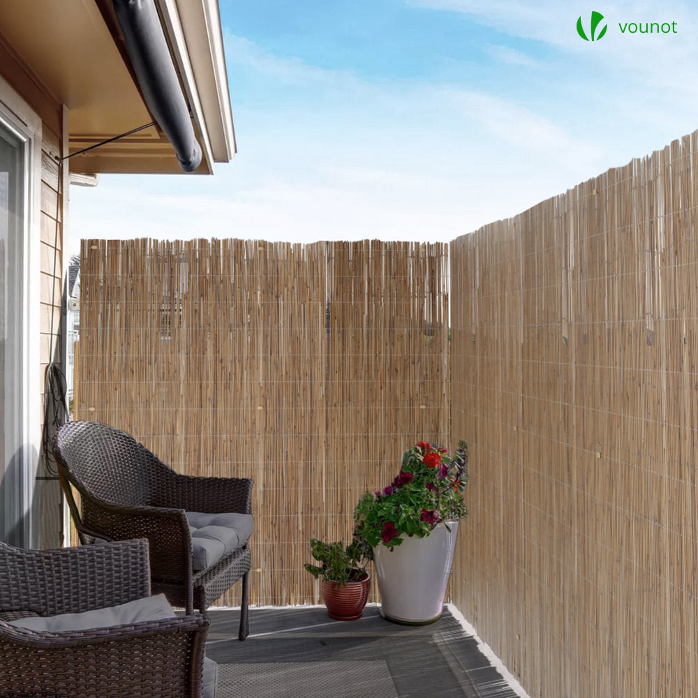 VOUNOT Natural Peeled Reed Fence 140x300cm with Fixing Clips Garden ...