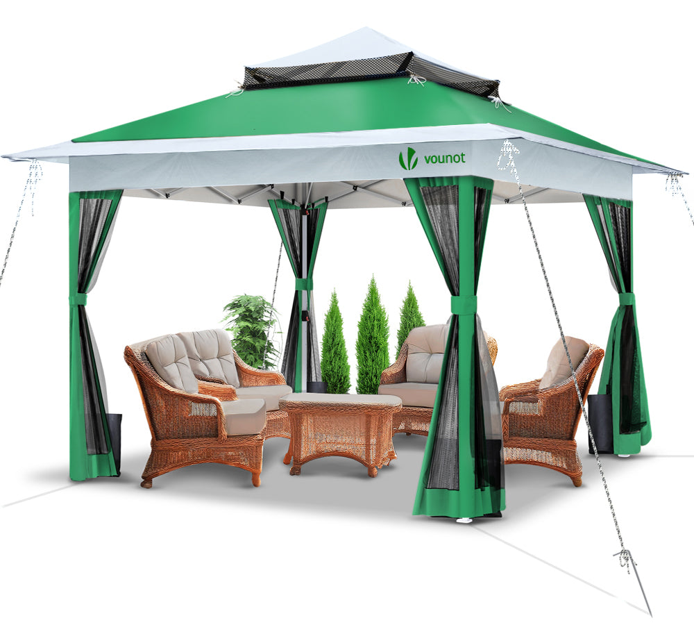 VOUNOT 3.6x3.6m Pop Up Gazebo with Mesh Side Double Roof Marquee Party ...