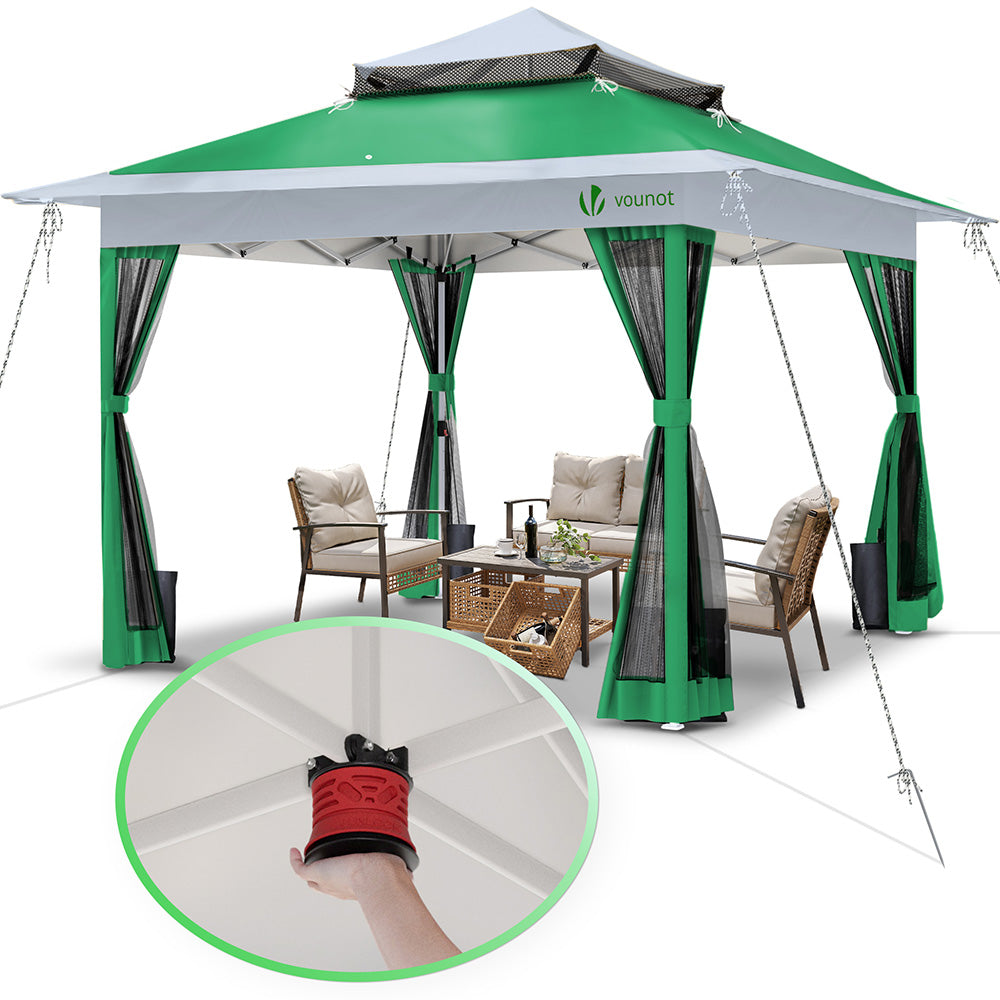 VOUNOT 3.6x3.6m Pop Up Gazebo w/Central Lock System Mesh Side Double ...