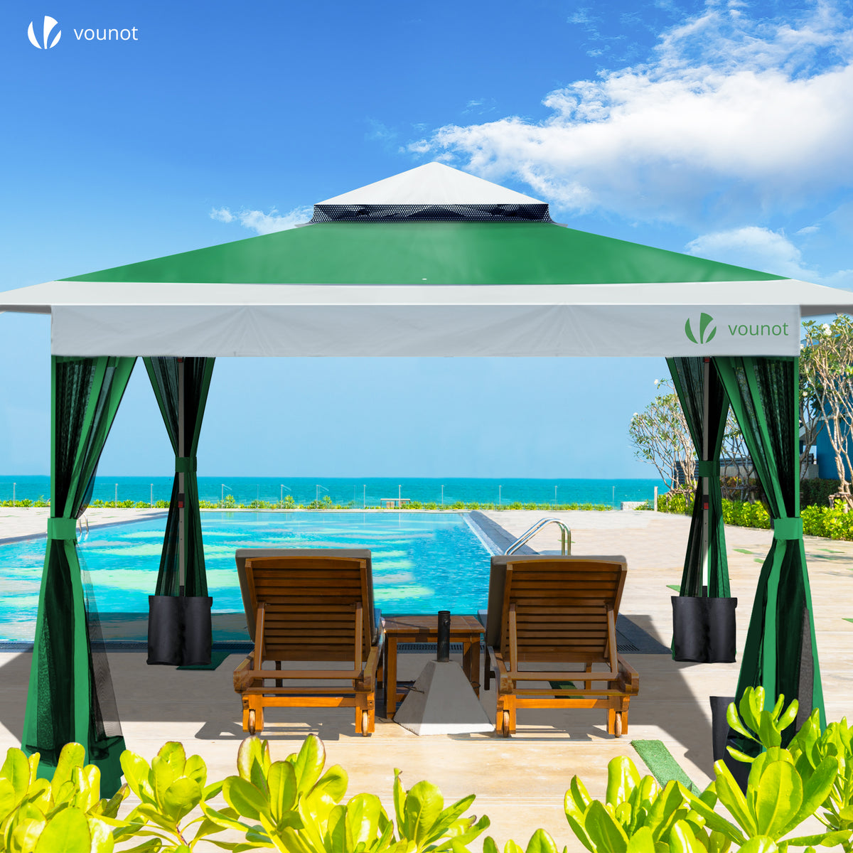 VOUNOT 3.6x3.6m Pop Up Gazebo with Mesh Side Double Roof Marquee Party ...