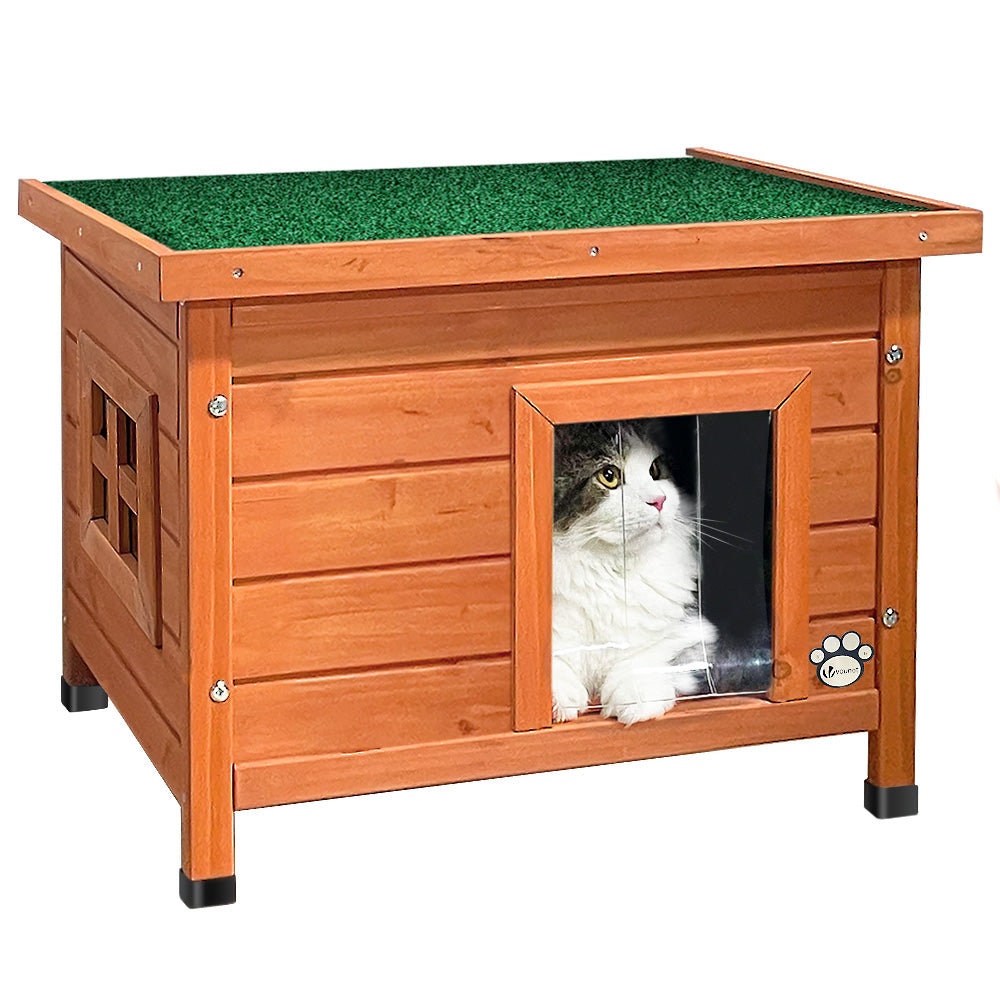 VOUNOT Cat House Wooden Kitten Home Outdoor Pet Shelter 57x45x43cm ...