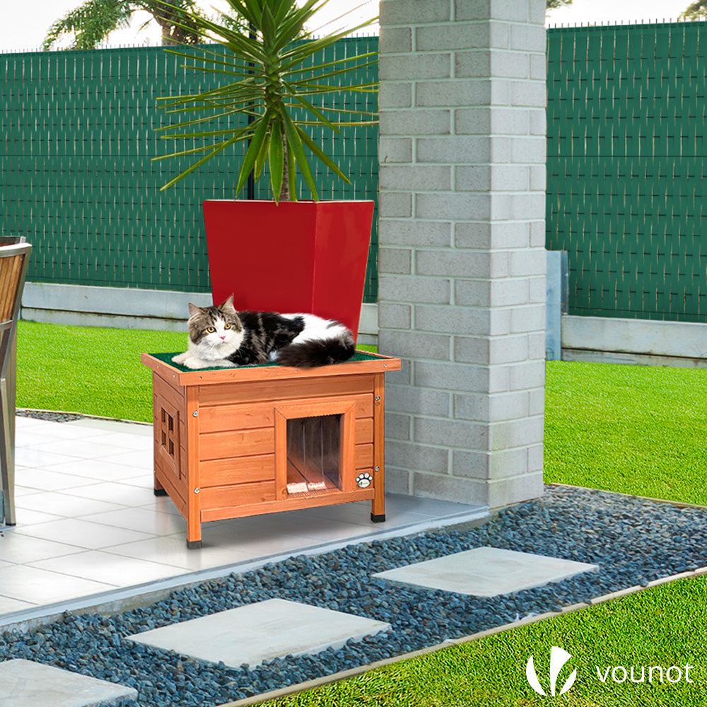 VOUNOT Cat House Wooden Kitten Home Outdoor Pet Shelter 57x45x43cm ...