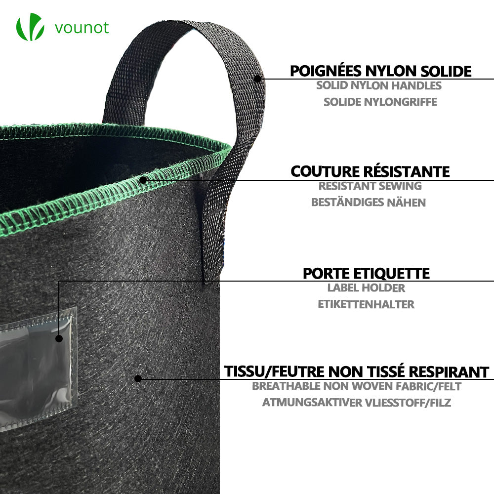 VOUNOT 3 Pack Plant Grow Bags 200L, Vegetable Growing Containers with