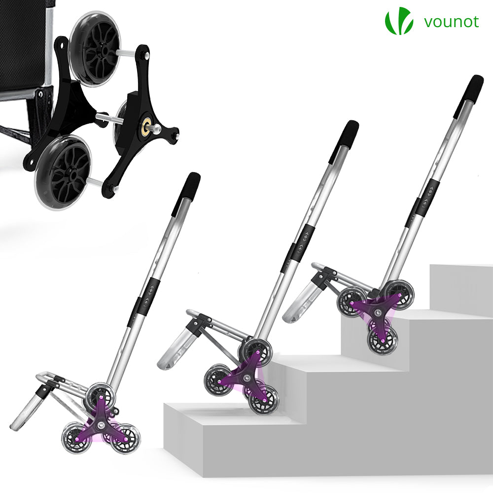 VOUNOT Folding Shopping Trolley on 6 Wheels, Aluminium Lightweight Shopping Cart, 55L, Black ...