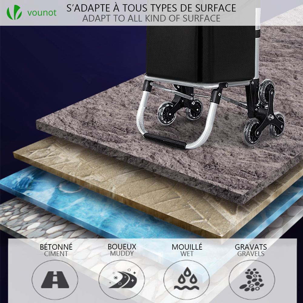 VOUNOT Folding Shopping Trolley on 6 Wheels, Aluminium Lightweight Shopping Cart, 55L, Black ...